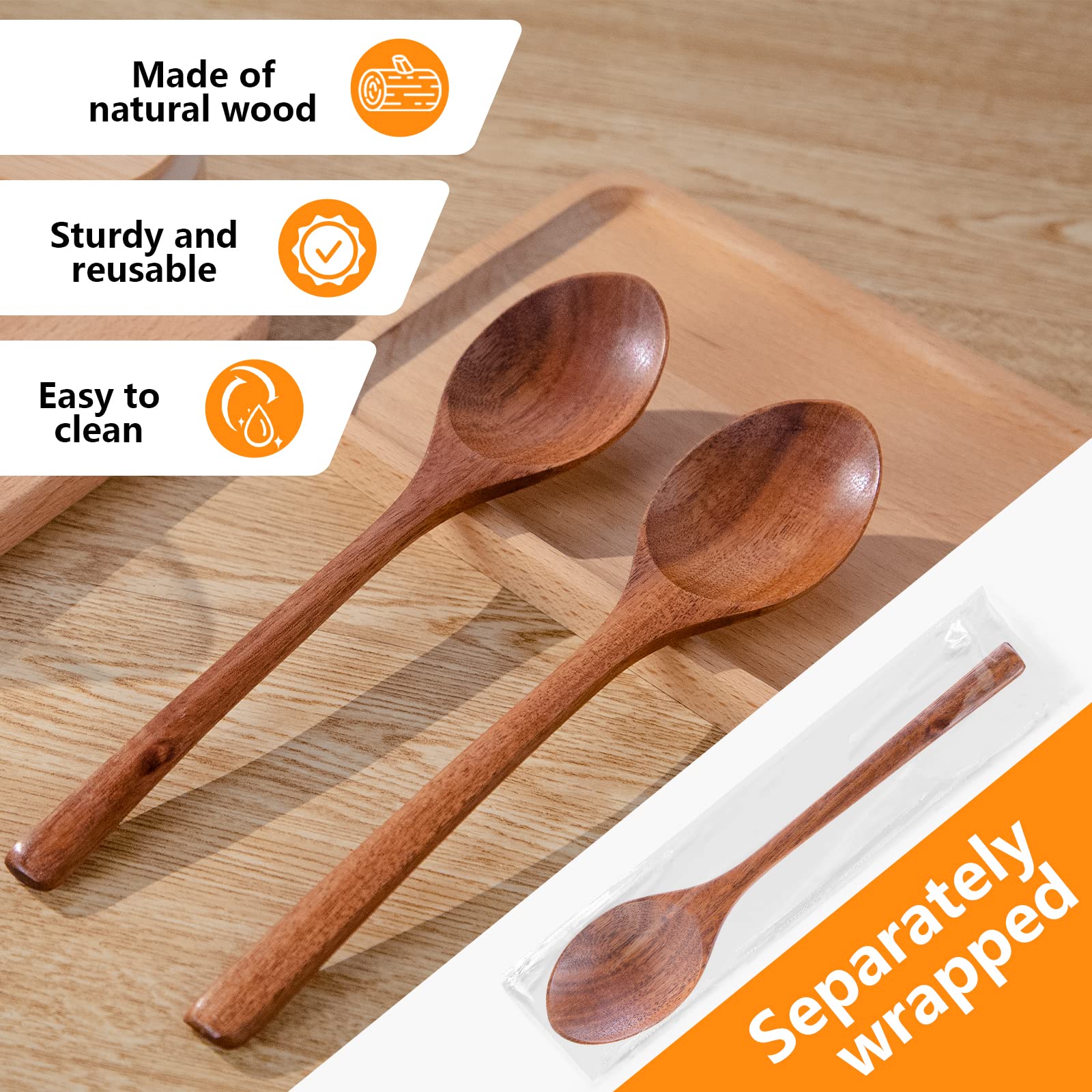 HAKSEN 8 Inch Wooden Spoon Set, 6PCS Oval Wooden Mixing Spoons Long Handle Spoons Nonstick Japanese Style Kitchen Utensils for Home Kitchen Cooking Stirring Sauce Coffee Soup Iced Tea Coconut Bowl Pot