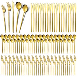 200 pieces gold silverware set stainless steel flatware set cutlery set with knives spoons and forks set portable reusable gold utensils set for home restaurant apartment and kitchen, service for 40