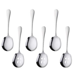 meiishaaa meisha serving spoons set, 3 serving spoons and 3 slotted serving spoons, silver stainless steel serving utensils for buffet can banquet cooking kitchen - mirror polished