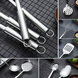 Berglander Cooking Utensil Set 13 Piece Stainless Steel Kitchen Tool Set with Holder, Include Cooking Spoon, Spatula, Whisk, Cooking Tong and etc. (13 Pieces)