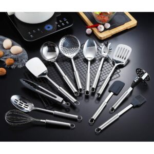 Berglander Cooking Utensil Set 13 Piece Stainless Steel Kitchen Tool Set with Holder, Include Cooking Spoon, Spatula, Whisk, Cooking Tong and etc. (13 Pieces)