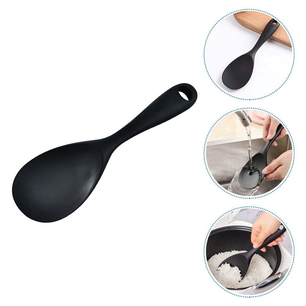 Silicone Mixing Spoon Rice Spoon Non- stick Soup Rice Spoon Silicone Basting Spoon Serving Spoon for Kitchen Cooking Baking Stirring Mixing (Black)