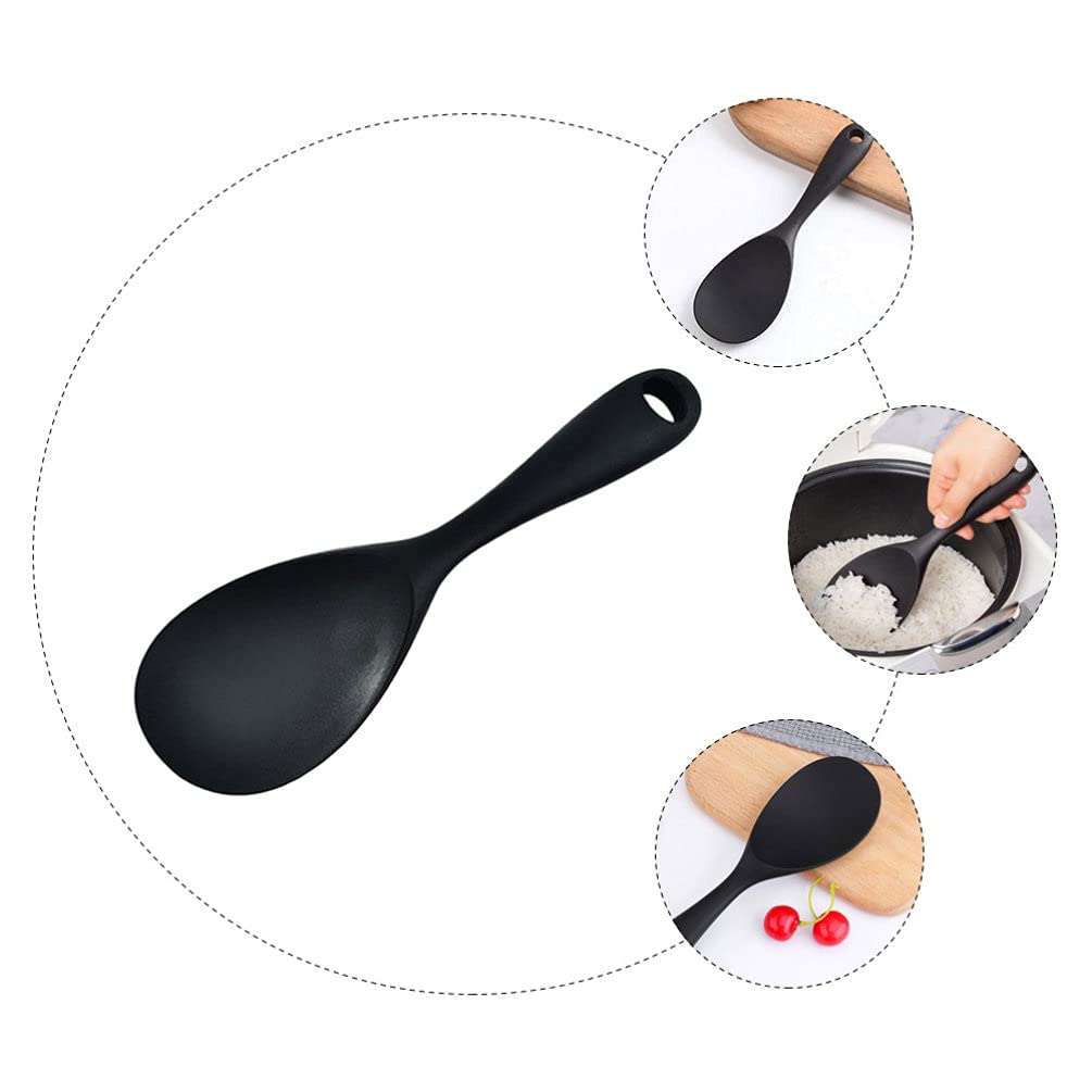 Silicone Mixing Spoon Rice Spoon Non- stick Soup Rice Spoon Silicone Basting Spoon Serving Spoon for Kitchen Cooking Baking Stirring Mixing (Black)