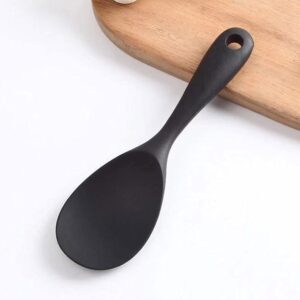 Silicone Mixing Spoon Rice Spoon Non- stick Soup Rice Spoon Silicone Basting Spoon Serving Spoon for Kitchen Cooking Baking Stirring Mixing (Black)