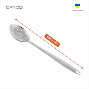 Stainless Steel Slotted Serving Spoon - Pack of 3 - Large Metal Cooking Spoon with Holes - Long Handle Perforated Metal Spoon