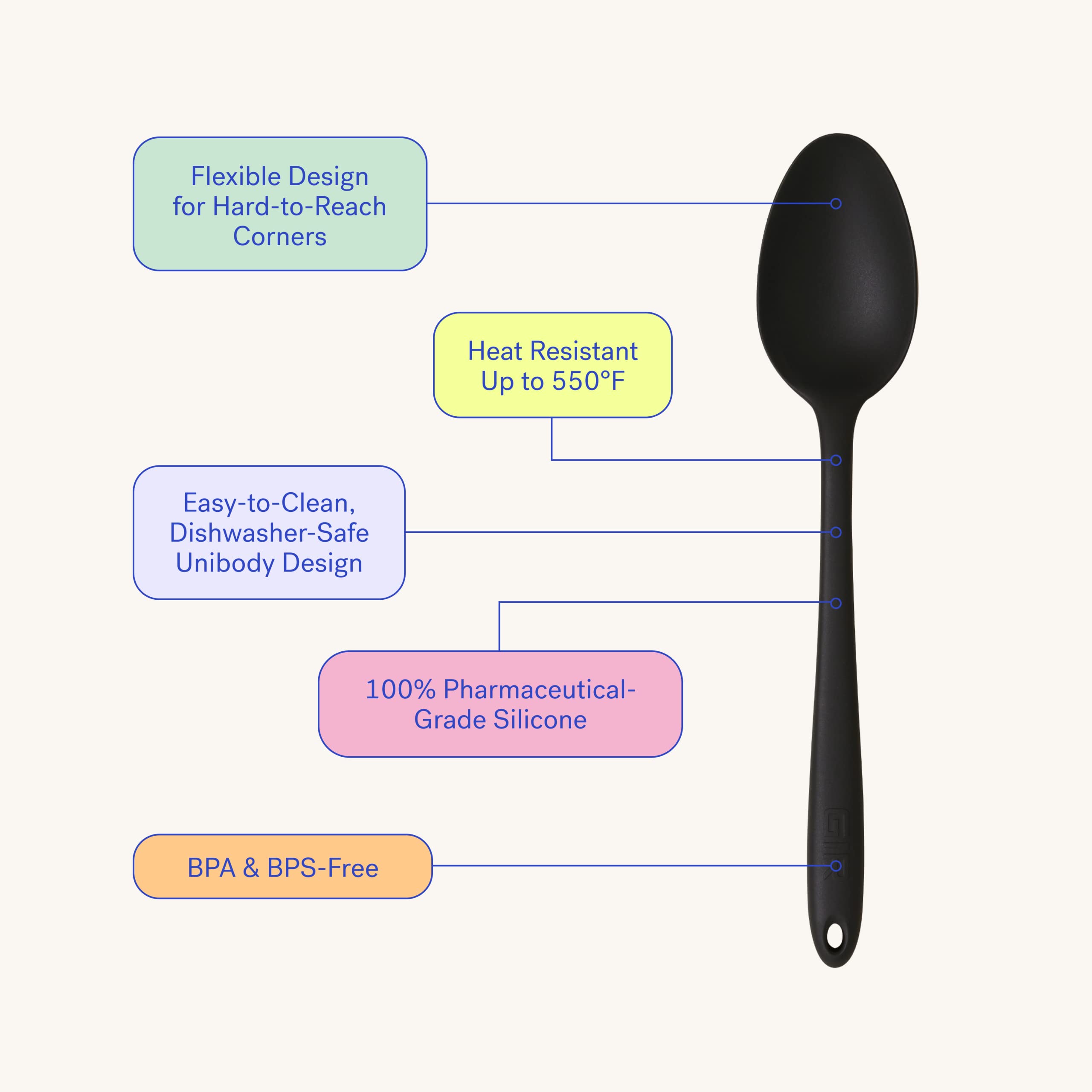 GIR: Get It Right - 13.5" Slotted Spoon, Black - Silicone Perforated Spoon for Cooking, Mixing, Serving - Strainer & Skimmer - Heat Resistant to 425°F - Non Toxic, Dishwasher Safe, Unibody Design