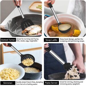 LIANYU 43 Pcs Kitchen Cooking Utensils Set, Silicone Cooking Utensils Spatula Set with Holder, Heat Resistant Kitchen Gadgets Tools for Nonstick Cookware Set, Stainless Steel Handle, Black