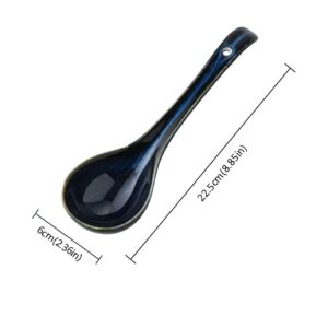 Spoons Silverware Large Soup Spoon Ceramic Spoon Long-handled Spoon Under Glaze Cake Dessert Spoon Suitable for Home Use Two-piece Spoon Set (Color : Black)