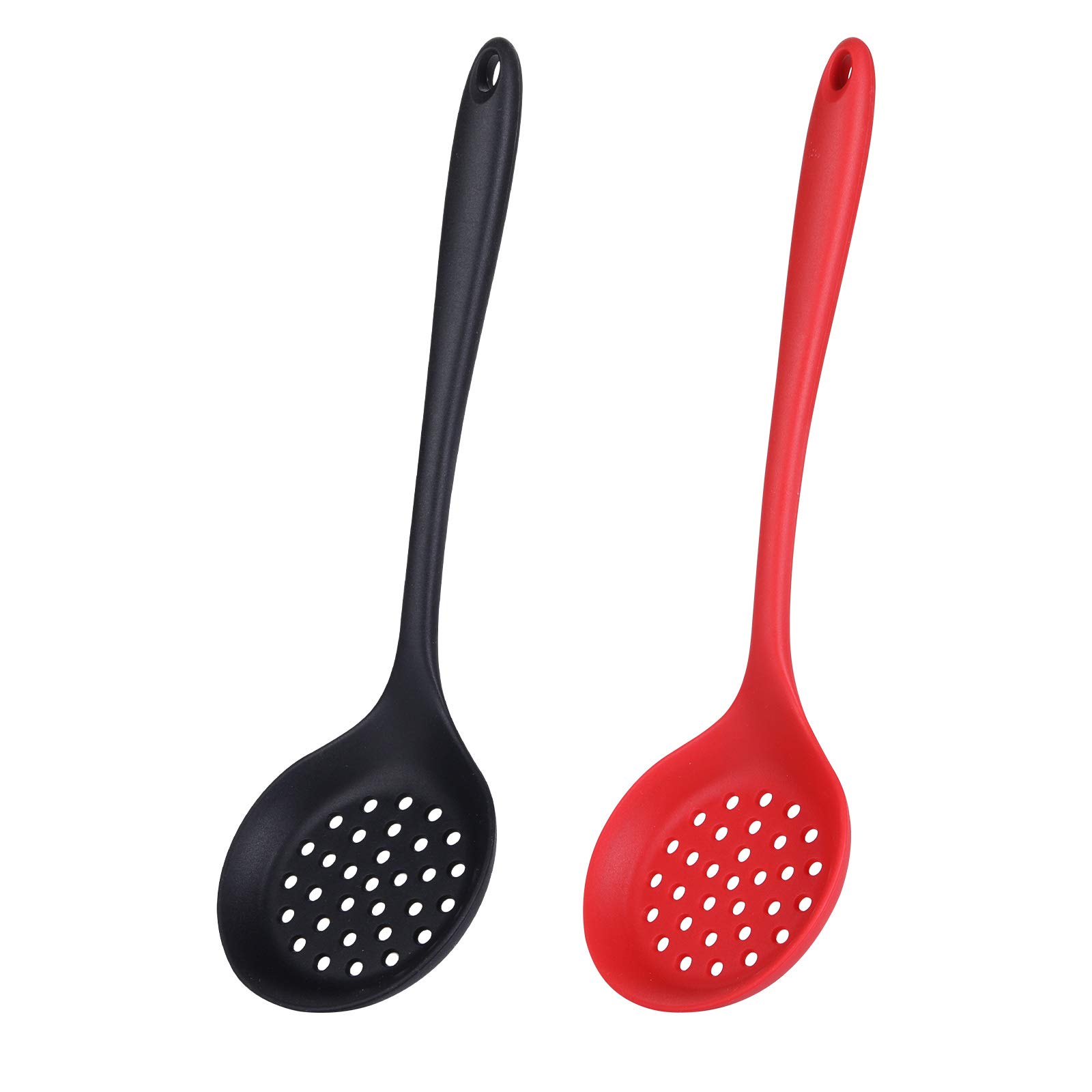 LARCISO 2 Pieces Strainer Spoon Silicone Non-Stick Slotted Spoon Heat-Resistant for Removing, Filtering, Skimming, Cooking, Frying, Strainer, Dishwasher Safe