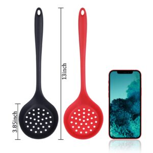 LARCISO 2 Pieces Strainer Spoon Silicone Non-Stick Slotted Spoon Heat-Resistant for Removing, Filtering, Skimming, Cooking, Frying, Strainer, Dishwasher Safe