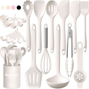 kitchen utensils set, umite chef 22pcs silicone cooking utensils set, heat resistant silicone kitchen spatulas set with holder, white cooking gadgets tools set for nonstick cookware, dishwasher safe