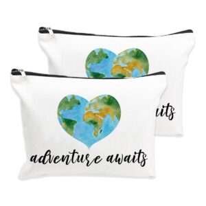 cokosoxo travel bag adventure awaits cosmetic bag nature linen cotton world map makeup case great gift for women friends bestie daughter graduation friendship birthday gifts,10x7.5 inch