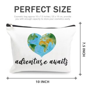 Cokosoxo Travel Bag Adventure Awaits Cosmetic Bag Nature Linen Cotton World Map Makeup Case Great Gift for Women Friends Bestie Daughter Graduation Friendship Birthday Gifts,10x7.5 Inch