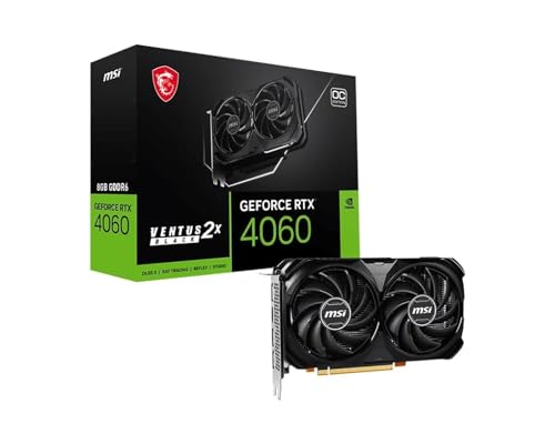 MSI GeForce RTX 4060 Ventus 2X Black 8G OC Gaming Graphics Card - 8GB GDDR6X, PCI Express Gen 4, 128-bit, 3X DP v 1.4a, HDMI 2.1a (Supports 4K & 8K HDR)