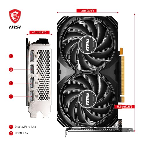 MSI GeForce RTX 4060 Ventus 2X Black 8G OC Gaming Graphics Card - 8GB GDDR6X, PCI Express Gen 4, 128-bit, 3X DP v 1.4a, HDMI 2.1a (Supports 4K & 8K HDR)