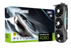 zotac gaming geforce rtx 4080 16gb trinity oc gddr6x 256-bit 22.4 gbps pcie 4.0 graphics card, icestorm 2.0 advanced cooling, spectra 2.0 rgb lighting, zt-d40810j-10p