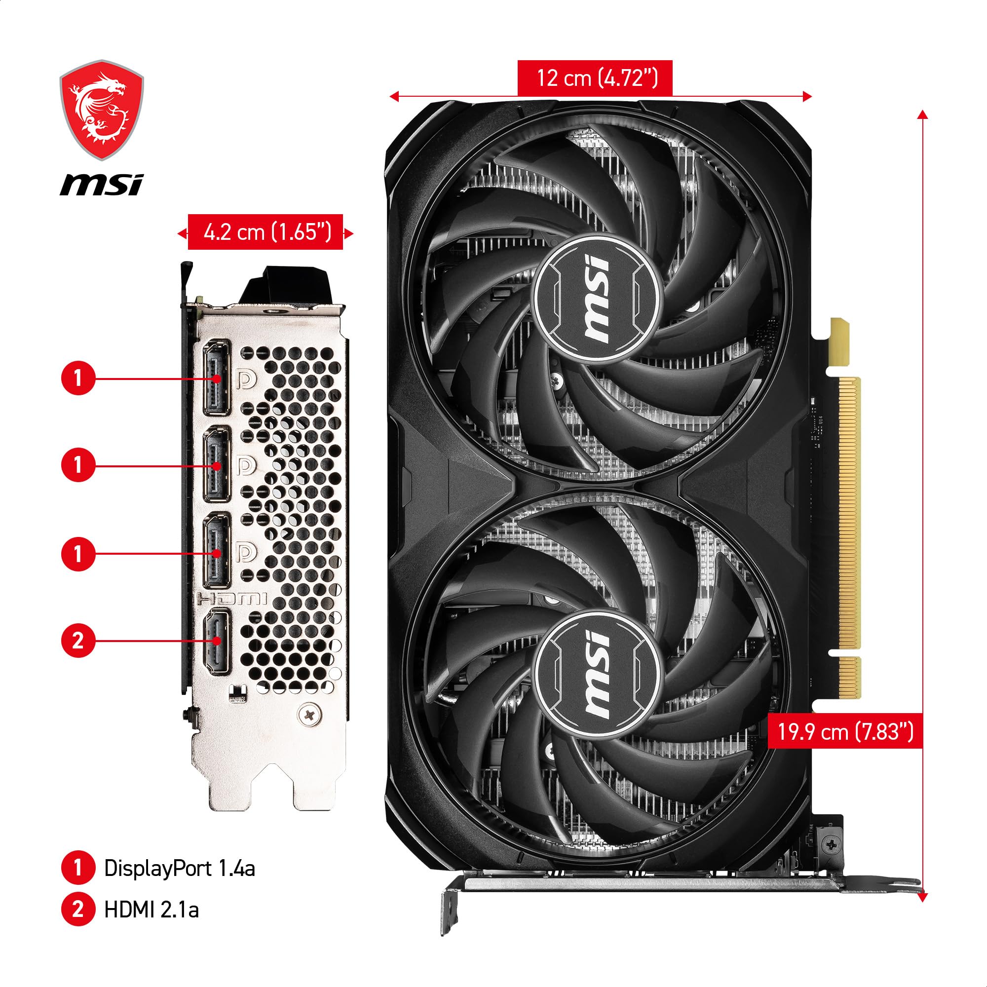 MSI GeForce RTX 4060 Ti VENTUS 2X BLACK 16G OC Graphics Card - RTX 4060 Ti GPU, 16GB GDDR6 (18Gbps/128-bit), PCIe 4.0-2 x TORX Fan 4.0 - HDMI 2.1a, DisplayPort 1.4a