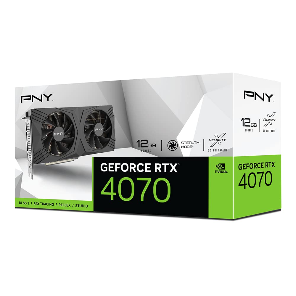 PNY GeForce RTX™ 4070 12GB Verto™ Dual Fan Graphics Card DLSS 3 (192-bit, PCIe 4.0, GDDR6X, HDMI/DisplayPort, Supports 4k, 2 Slot)