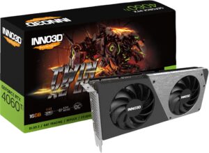 inno3d nvidia geforce rtx 4060 ti twin x2 oc 16gb gddr6, 2595mhz boost clock, ram 18gbps, 3xdp, 1xhdmi, 250x118x42mm (4060ti)