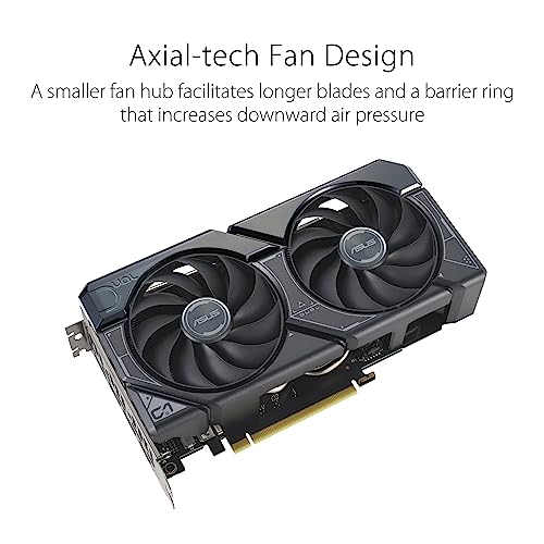 ASUS Dual GeForce RTX 4060 OC Edition 8GB GDDR6 (PCIe 4.0, 8GB GDDR6, DLSS 3, HDMI 2.1a, DisplayPort 1.4a, 2.5-slot design, Axial-tech fan design, 0dB technology, and more)