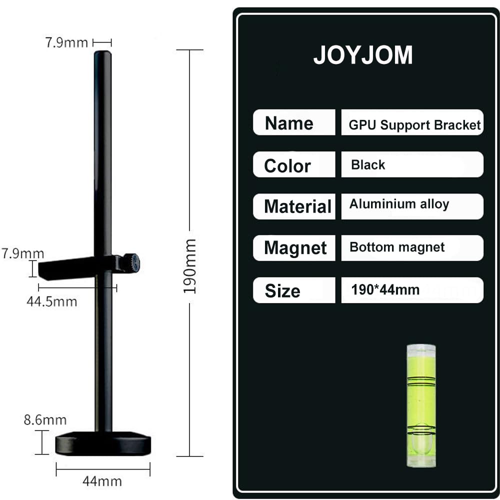 JOYJOM GPU Support Bracket: Adjustable Aluminum Anti Sag GPU Bracket Video Graphics Card Support GPU Stand Holder GPU Support with Hidden Magnet and Anti-Slip Pad-19cm