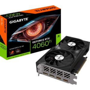 gigabyte nvidia geforce rtx 4060 ti windforce oc graphics card - 8gb gddr6, 128-bit, pci-e 4.0, 2550mhz core clock, 2x dp 1.4, 2x hdmi 2.1a, nvidia dlss 3 - gv-n406twf2oc-8gd