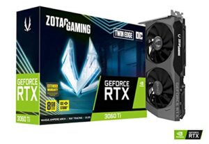 zotac gaming geforce rtx™ 3060 ti twin edge oc lhr 8gb gddr6 256-bit 14 gbps pcie 4.0 graphics card, icestorm 2.0 advanced cooling, active fan control, freeze fan stop zt-a30610h-10mlhr