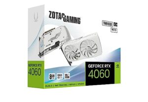 zotac gaming geforce rtx 4060 8gb twin edge oc white edition dlss 3 8gb gddr6 128-bit 17 gbps pcie 4.0 compact gaming graphics card, spectra rgb lighting, zt-d40600q-10m