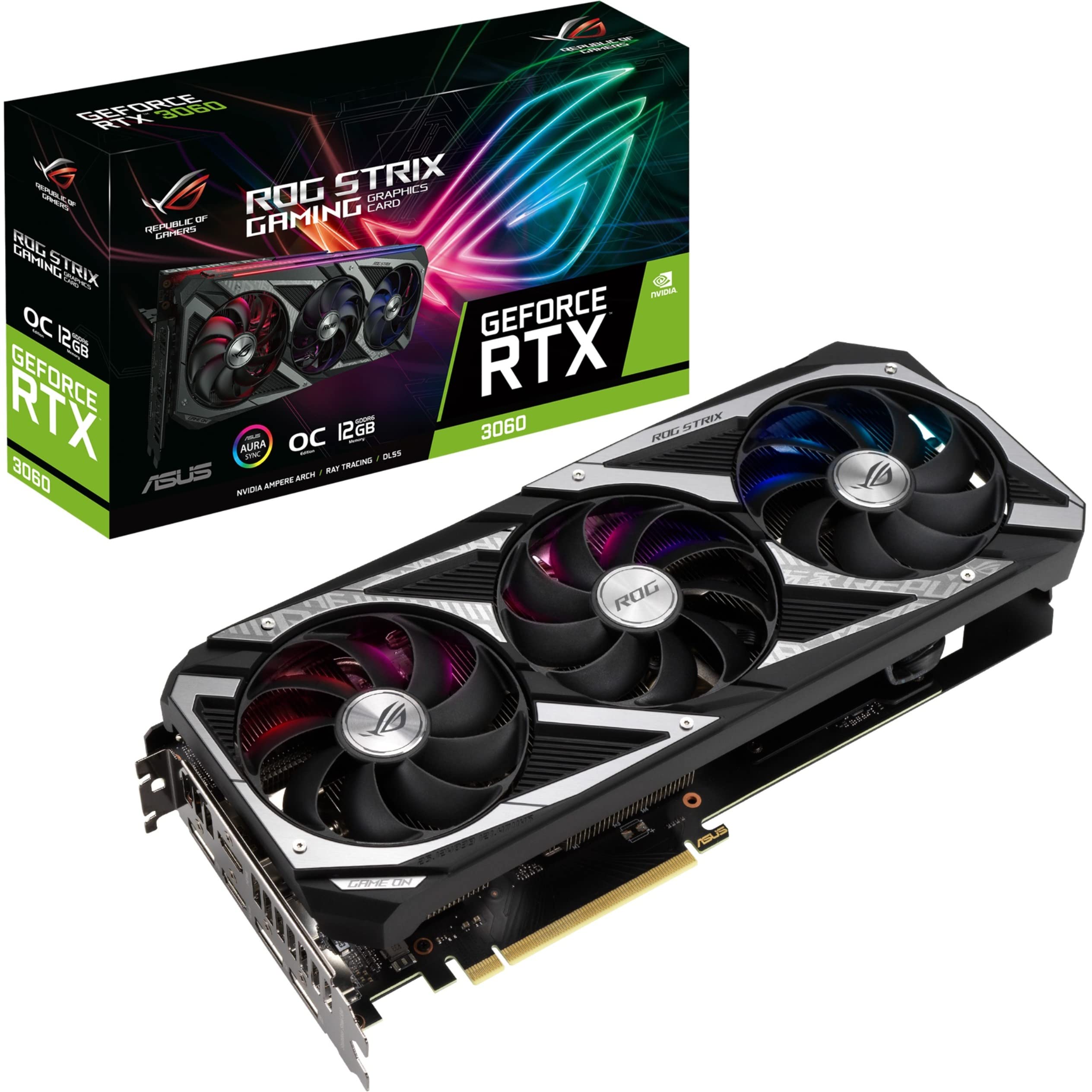 ASUS ROG Strix NVIDIA GeForce RTX 3060 V2 OC Edition Gaming Graphics Card (PCIe 4.0, 12GB GDDR6, HDMI 2.1, DisplayPort 1.4a, Axial-tech Fan Design, 2.7-Slot, Super Alloy Power II, GPU Tweak II)