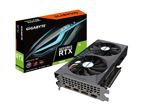 GIGABYTE GeForce RTX 3060 Eagle OC 12G Graphics Card, 2X WINDFORCE Fans, 12GB 192-bit GDDR6, GV-N3060EAGLE OC-12GD Video Card (Renewed)