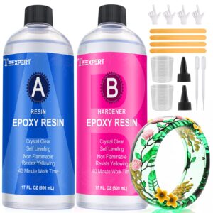 teexpert epoxy resin crystal clear: 34oz epoxy resin kit 3x yellowing resistant fast curing for casting coating art diy craft jewelry wood table - 2 part(17oz resin and 17oz hardener)