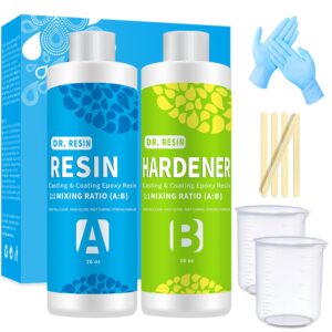 dr. resin clear epoxy resin kit 2 part art resin 32 oz crystal countertop epoxy kit with measuring cups sticks spreader gloves