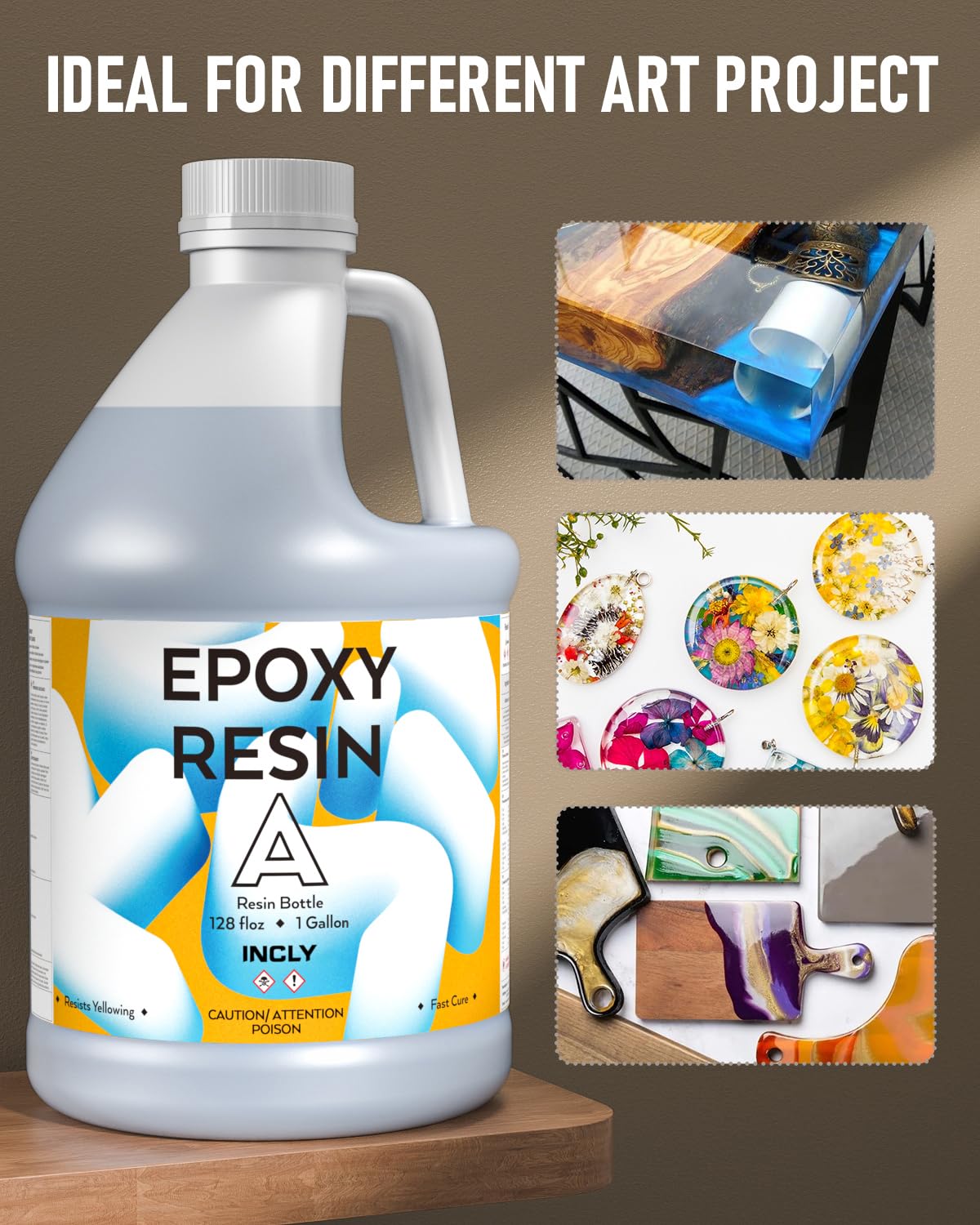 INCLY 2 Gallon Crystal Clear Epoxy Resin Kit, High Gloss & Bubbles Free Resin Supplies Coating & Casting Resin for Table Top, Countertop, River Table,Wood, Jewelry Making, Art Craft, Self Leveling 1:1