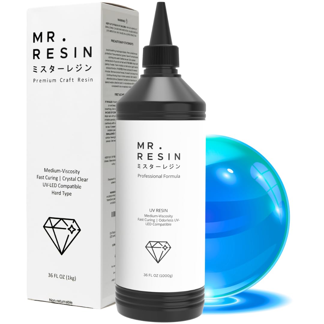 UV Resin - Mr. Resin 1kg Crystal Clear UV Epoxy Resin for Crafts, Jewelry Making, Keychains, Molds, Doming, Rock Painting - Fast Curing with UV Lamp, LED, and Sunlight