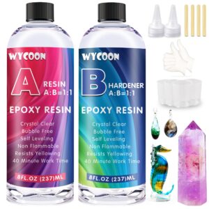 epoxy resin, 16oz crystal clear epoxy resin kit, casting resin for art crafts, jewelry & resin mold, countertop, table top, wood, no yellowing & bubble free, easy mix 1:1 ratio