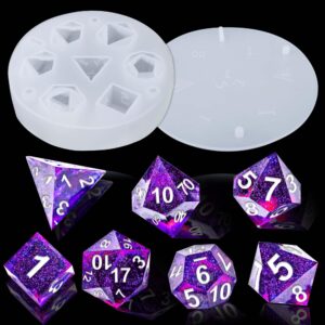 juome dice resin molds silicone, dnd dice silicone molds for epoxy resin casting with 7 standard stereoscopic dice cavities, resin mold for diy dices making, table board game dice lovers gift