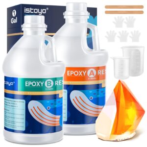 istoyo epoxy resin, 1 gallon crystal clear no bubbles epoxy resin kit, fast curing epoxy resin for table tops, coating, casting, jewelry making, cast coating wood, diy art crafts