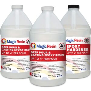 deep pour epoxy resin for river table | 3 gallon (11.4 l) | 4'' deep pour & casting epoxy resin kit | low odor | crystal clear and high gloss | for river tables, deep pour, casting