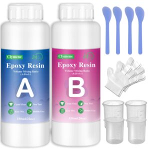 epoxy resin kit, 42 oz / 1100 ml crystal clear epoxy resin for art, craft, coating, casting and jewelry making, come with 4 graduated cups, 4 stir sticks and 10 pairs gloves