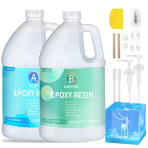 epoxy resin kit - 1 gallon epoxy resin crystal clear,yellowing resistant fast curing no bubble for casting coating art diy craft jewelry molds wood table 2 part 1:1 ratio(66oz resin&66oz hardene)…