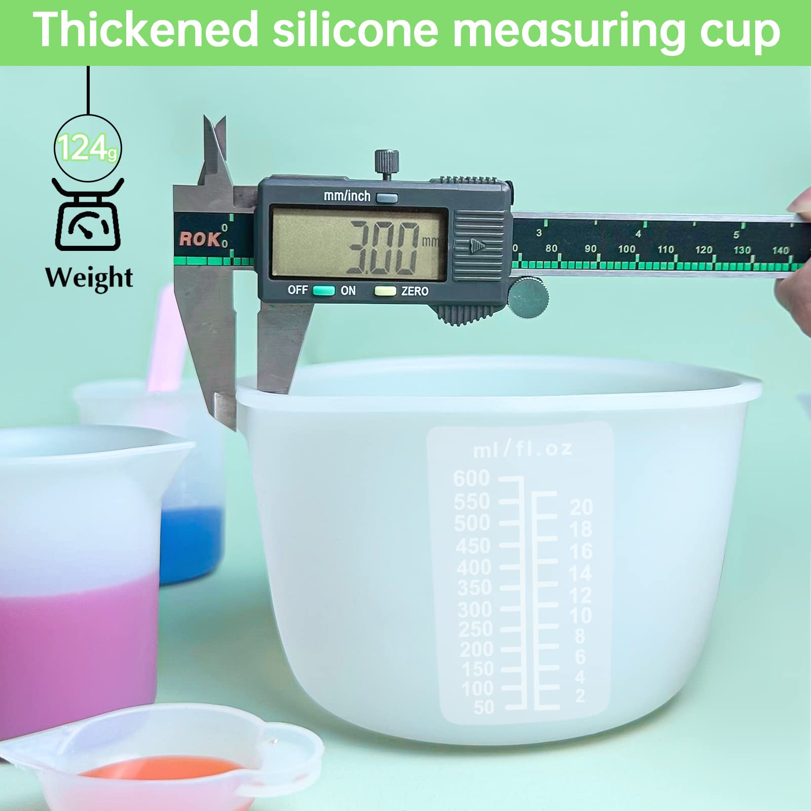 Silicone Measuring Cups for Resin Supplies, Resin Cups Kit with 600ml & 100ml Resin Mixing Cups and Tools, Silicone Cups for Resin Molds, Epoxy Resin Cups, Cooking, Casting Moulds, Jewelry Making