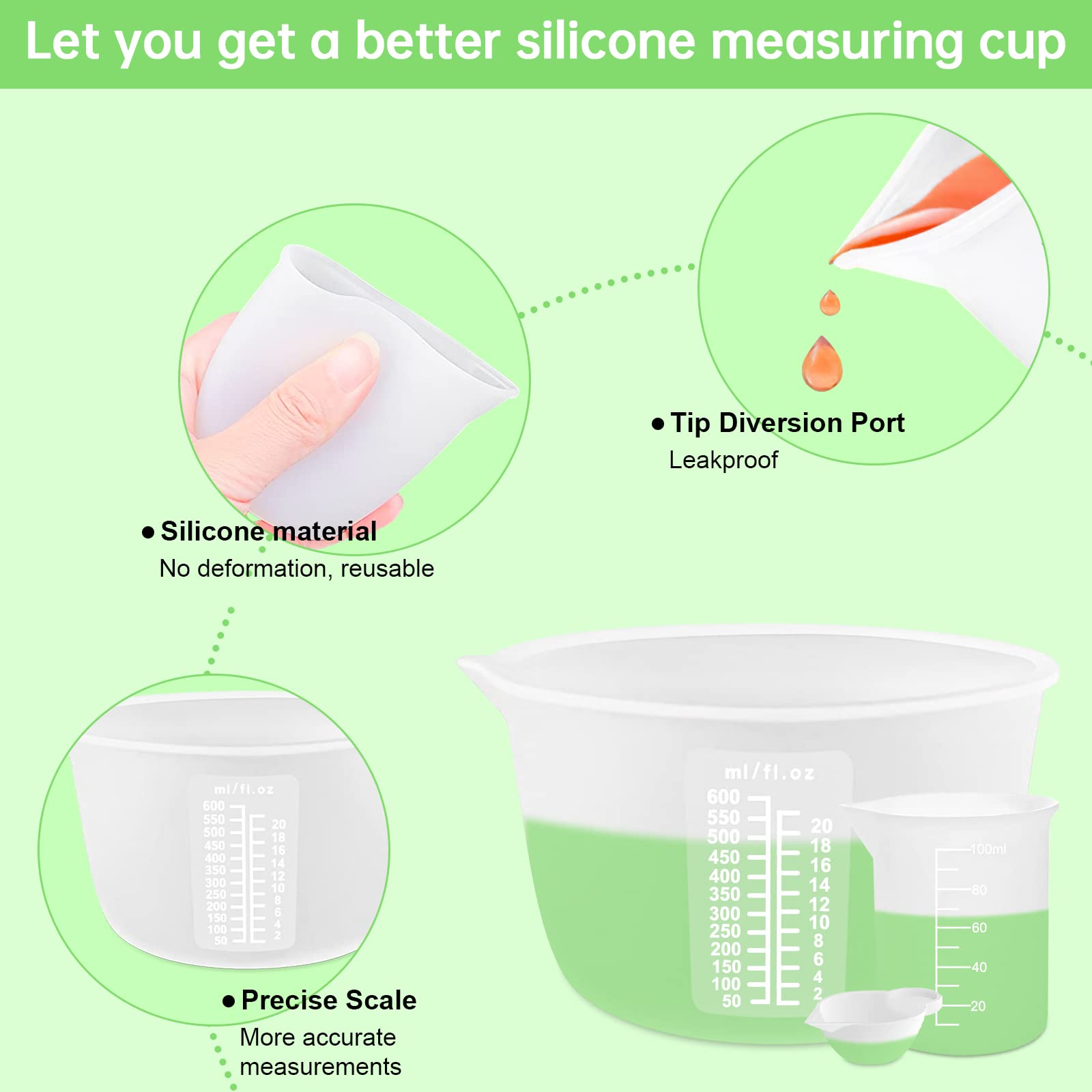 Silicone Measuring Cups for Resin Supplies, Resin Cups Kit with 600ml & 100ml Resin Mixing Cups and Tools, Silicone Cups for Resin Molds, Epoxy Resin Cups, Cooking, Casting Moulds, Jewelry Making