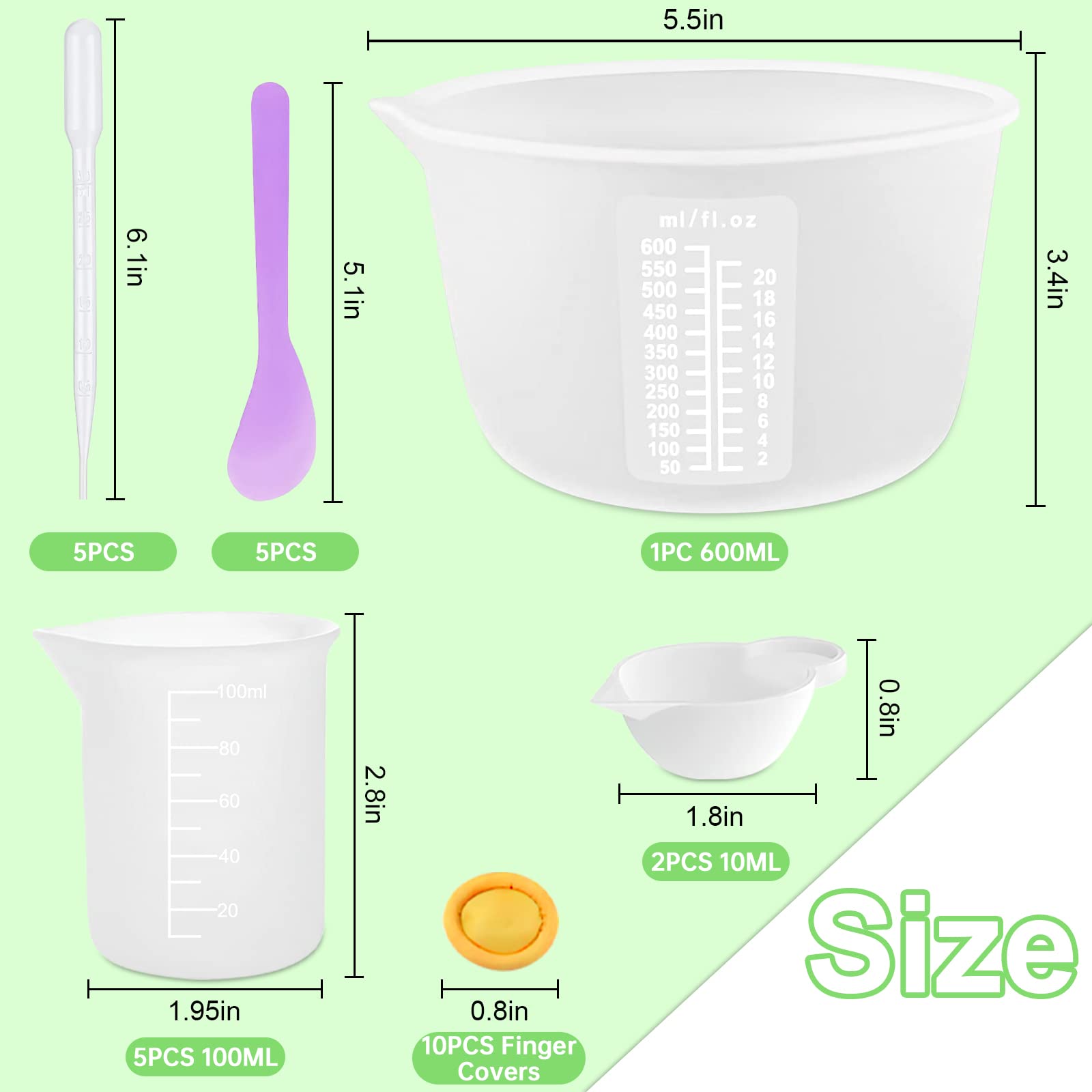 Silicone Measuring Cups for Resin Supplies, Resin Cups Kit with 600ml & 100ml Resin Mixing Cups and Tools, Silicone Cups for Resin Molds, Epoxy Resin Cups, Cooking, Casting Moulds, Jewelry Making