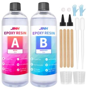 epoxy resin 32 oz, crystal clear epoxy resin non yellowing, self leveling with high gloss, uv & heat resistant, clear resin set for jewelry making, art, craft, river tables, beginner friendly