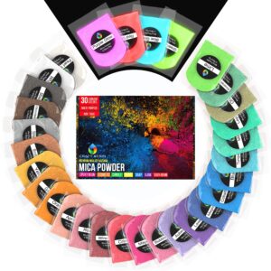 craft resin mica powder 26 solid colors, 4 neon glow for epoxy resin - 100% natural, cosmetic-grade resin color pigment powder for epoxy resin diy crafts, cosmetics, soap - cruelty-free & non-toxic