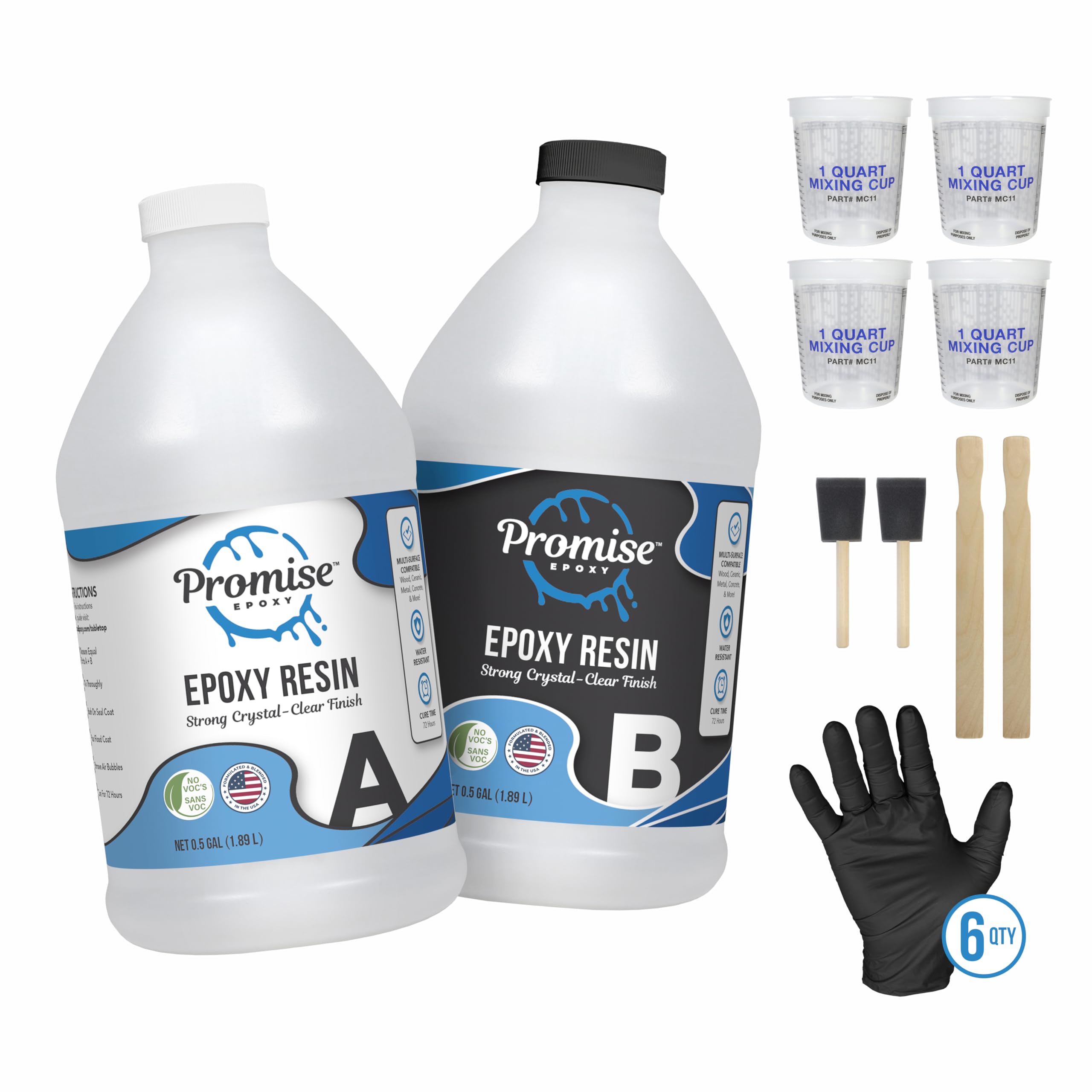 Epoxy Resin Promise Epoxy- Clear Coat Table Top | 2-Part 1 Gal (0.5 Gal Epoxy Resin & 0.5 Gal Hardener Set)| Resin Epoxy Kit with Mixing Cups, Stir Sticks, Brushes, & Gloves | DIY Craft Supplies