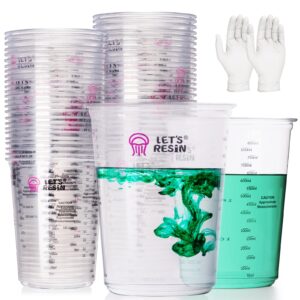 let's resin resin mixing cups, 50pcs 32oz(1000ml) 2 scales accurate paint mixing cup with protective gloves, sturdy & thick disposable measuring cups for paint, let's resin auto mixer