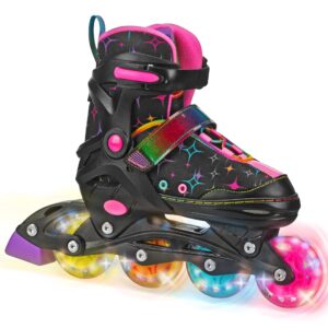 roller derby stryde youth adjustable inline lighted wheel skates medium black/pink