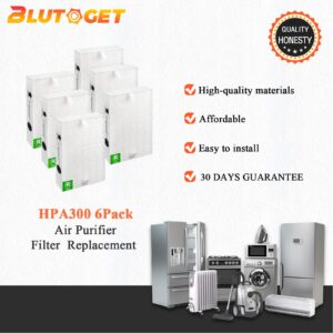 Blutoget HPA300 HEPA Filter Replacement - Compatible For Honey-well Air Puri-fier HPA300 HPA200 HPA090 Series-Replaces HRF-R3 HRF-R2 HRF-R1(Pack of 6 x Hepa Filters)