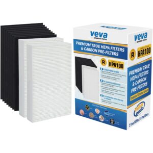 complete premium 2 hepa replacement filter pack including 8 activated carbon pre filters precut for hpa100 compatible with honeywell air purifier 090, 094, 100, 104, 105, ha106 & filter r by veva